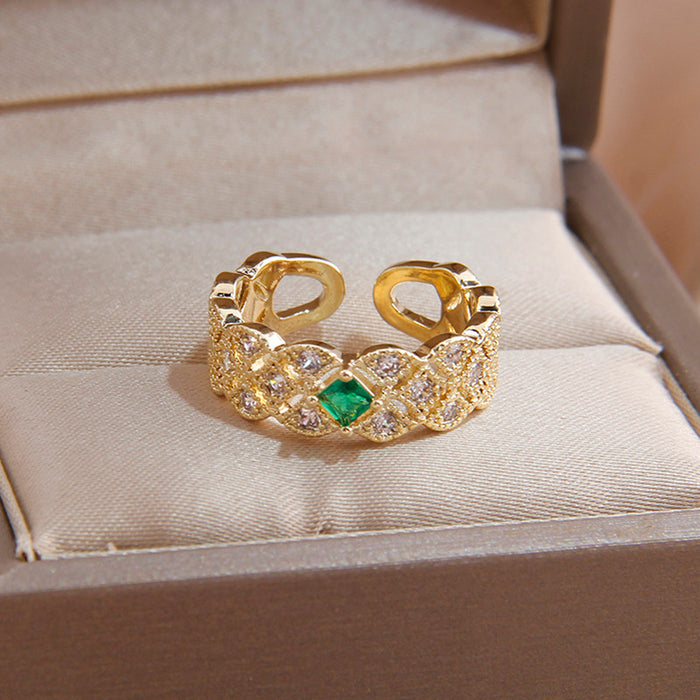 Buy Gold Plated Crystal Studded Contemporary Green Stone Adjustable ...